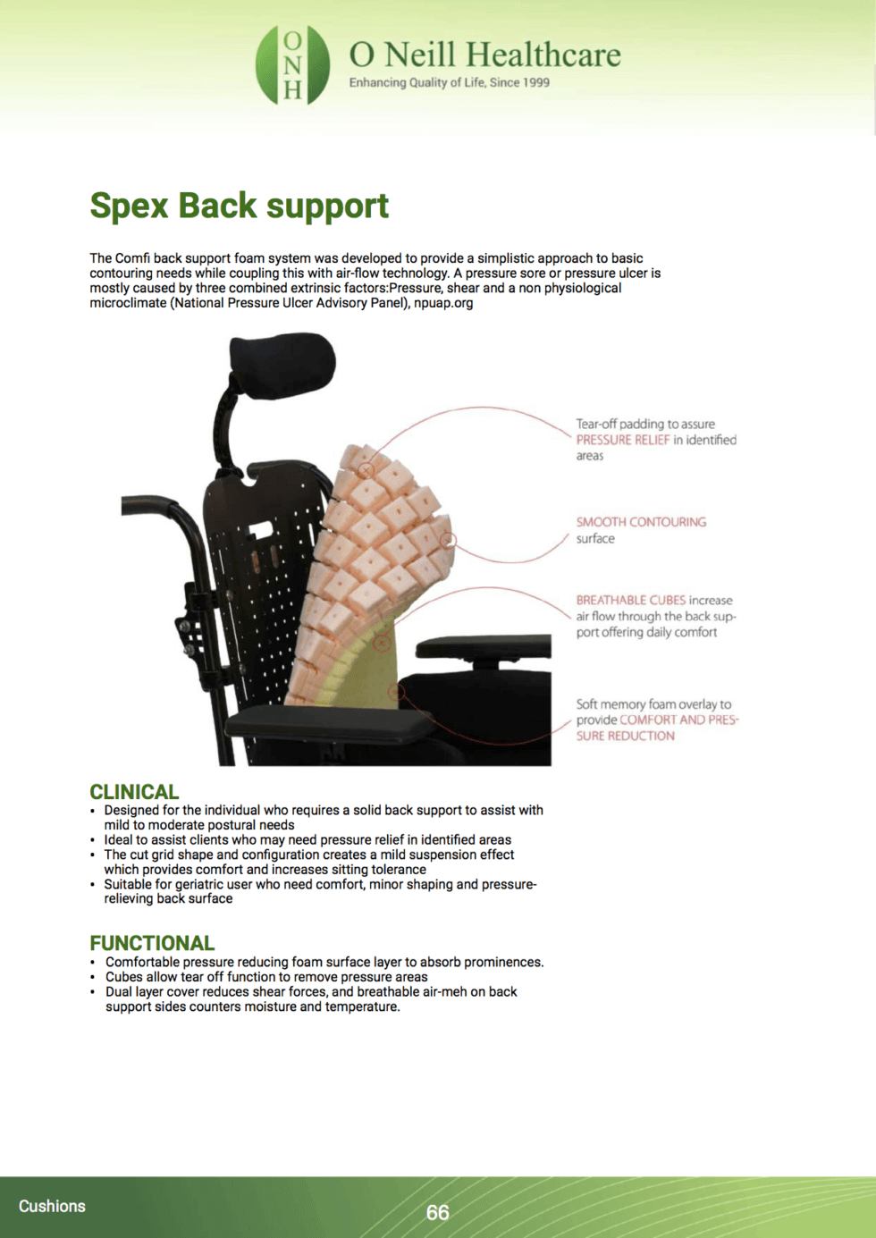 Spex cushions and Spex back support system - O Neill Healthcare